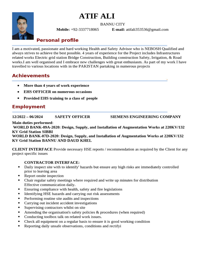 Atif Ali S | PDF | Occupational Safety And Health | Safety