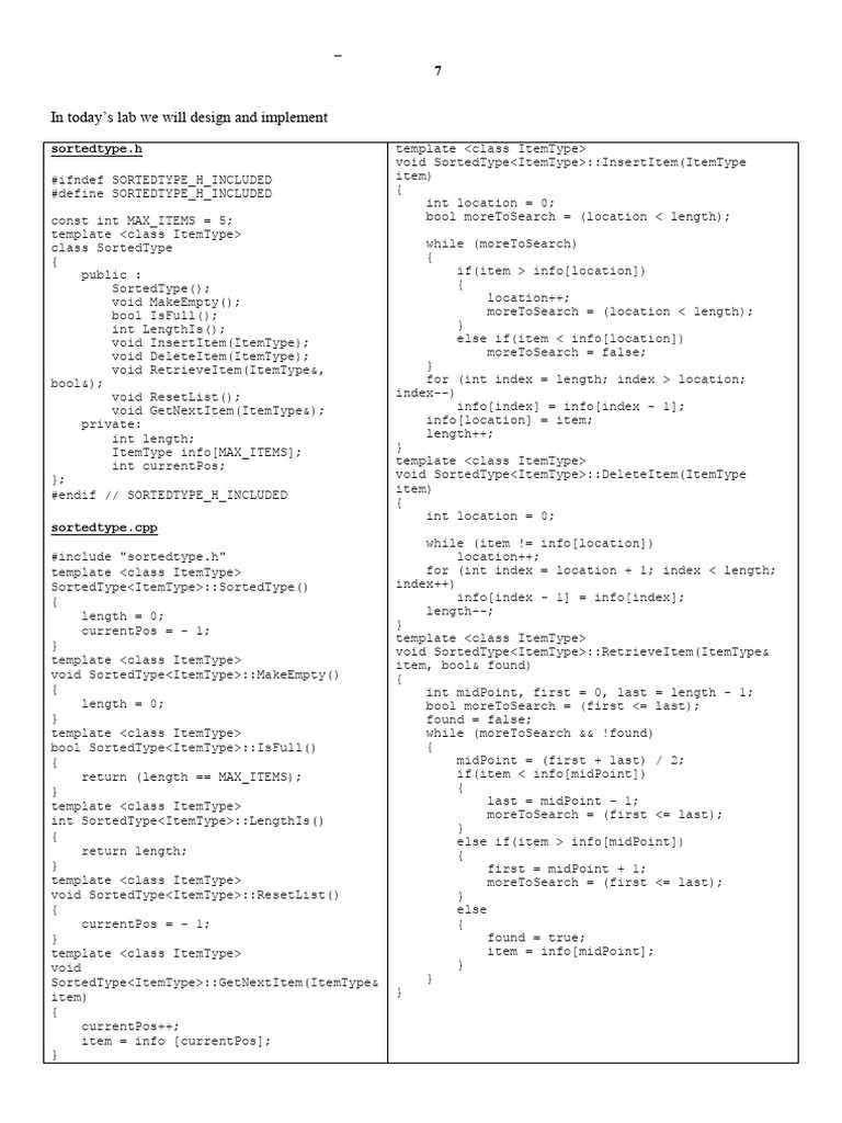 Lab 07 Sorted List Array Pdf Constructor Object Oriented Programming Programming