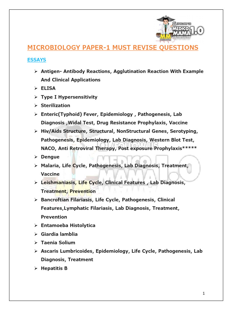 Microbiology Paper-1 Must Revise Questions | PDF | Infection ...