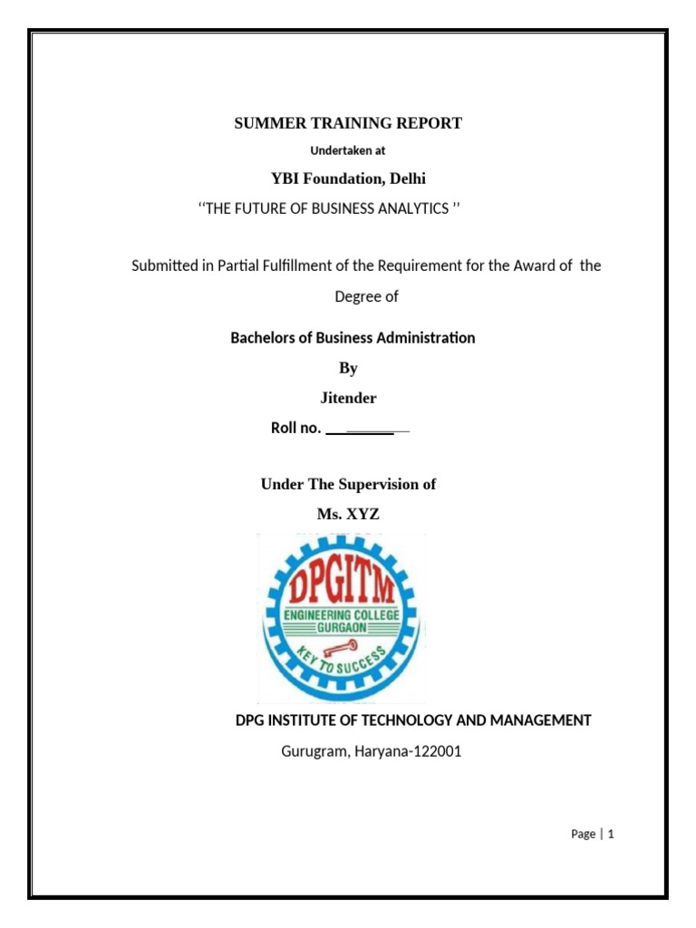 SUMMER TRAINING REPORT Jitender | PDF | Analytics | Data Analysis