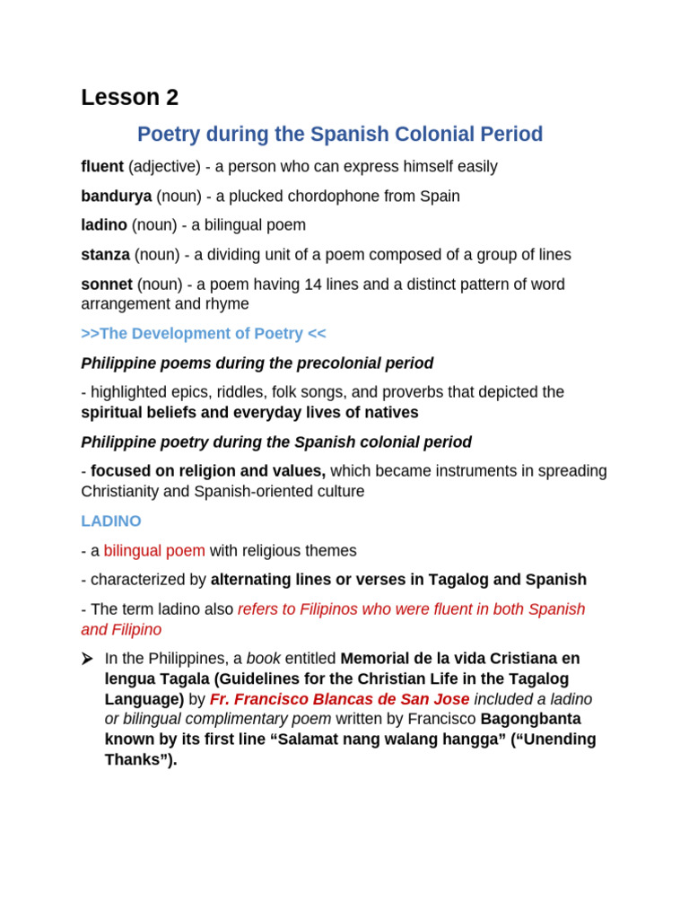 Spanish Colonial Poetry Overview | PDF | Poetry | Linguistics