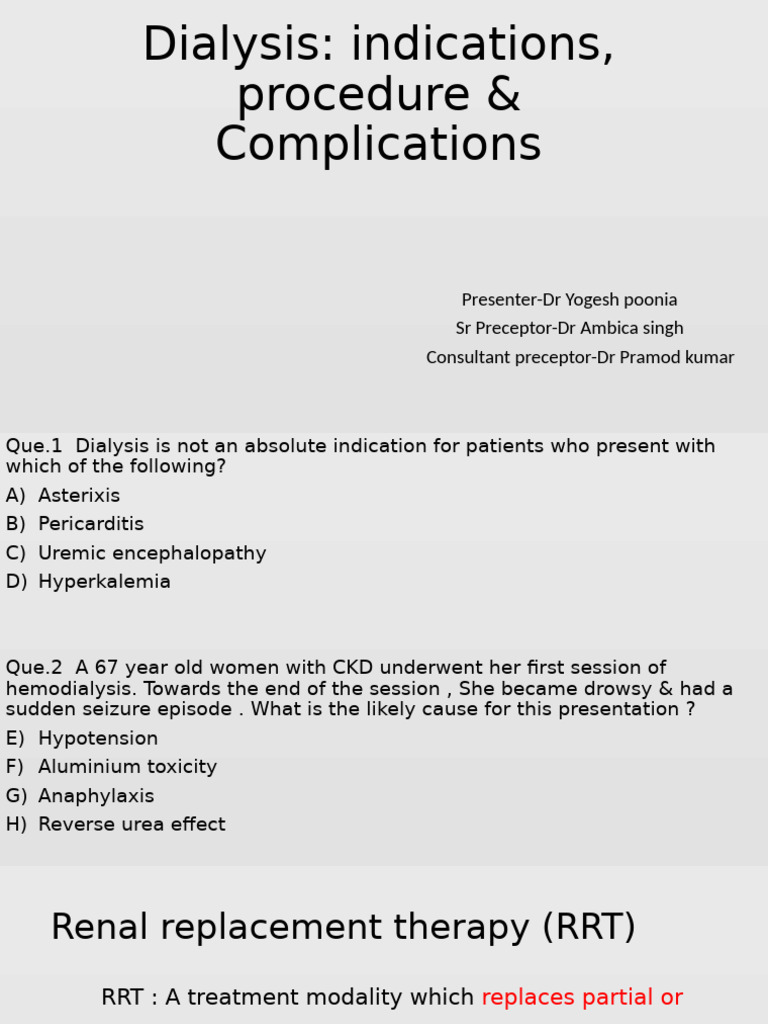 Short Seminar On Dialysis Indication LJ Procedure L0 Post Dialysis ...