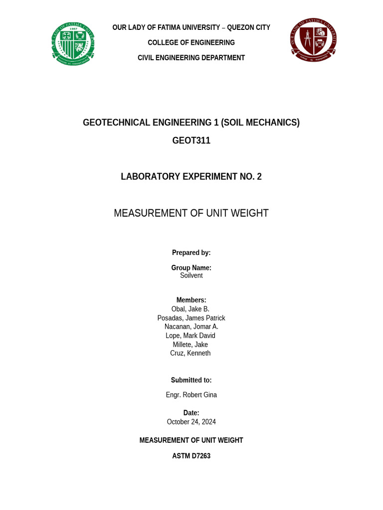 Soilvent - Bsce 3 Y1 1 - Laboratory 2 | PDF | Density | Porosity