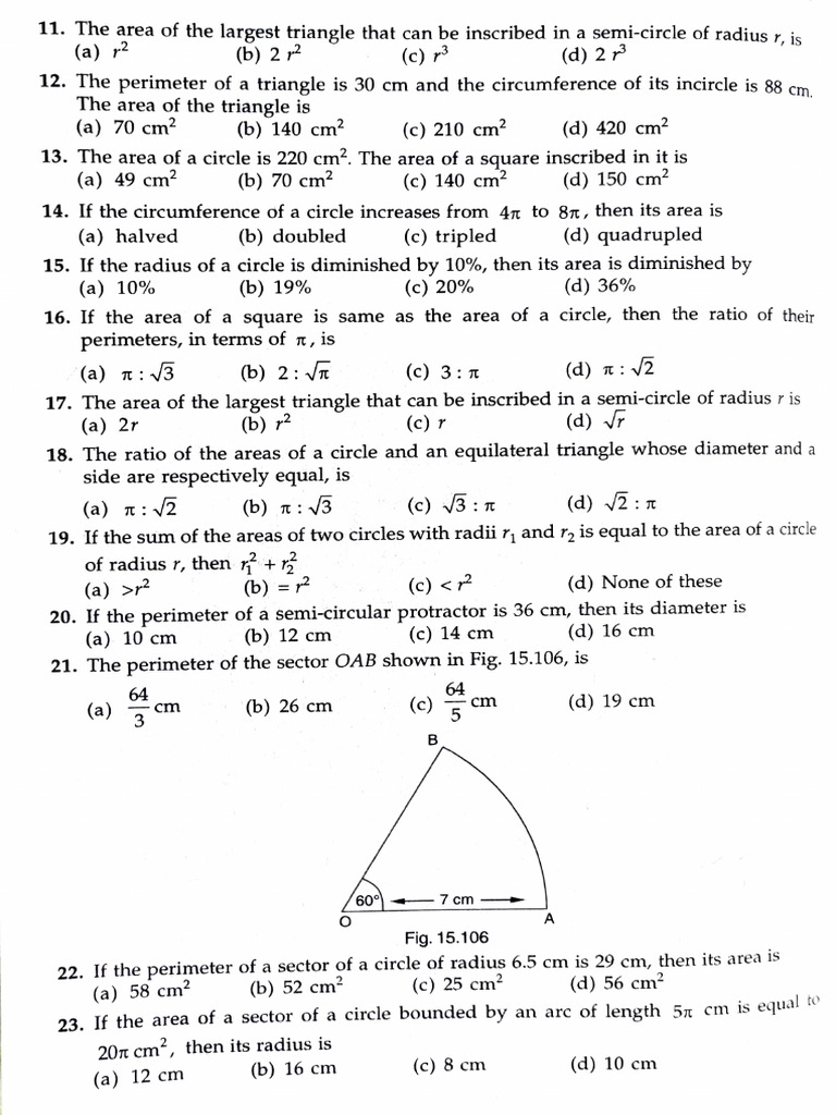 Maths Artc MCQ Question | PDF | Area | Circle