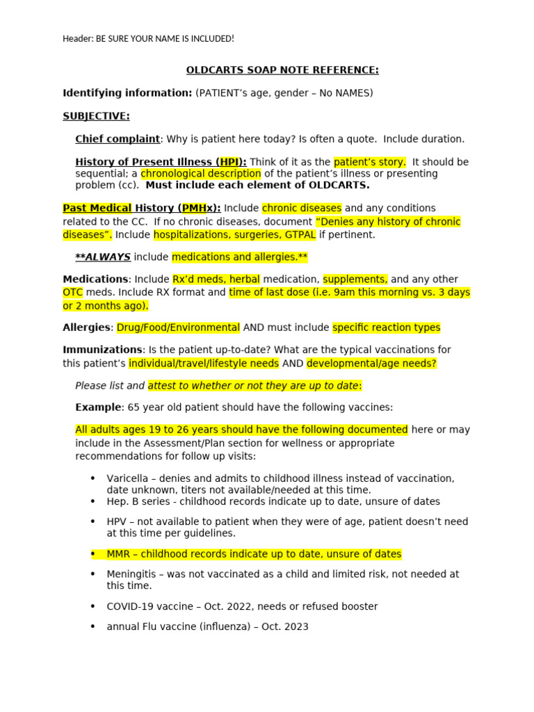OLDCARTS SOAP Note Reference | PDF | Medical Diagnosis | Medical ...