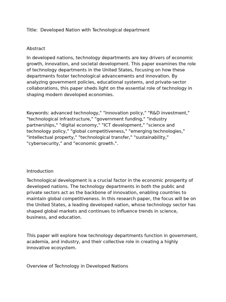Research Paper On Develop Nation With Technological Department | PDF ...