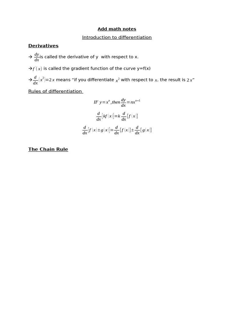 Add Math Notes Differentiation | PDF
