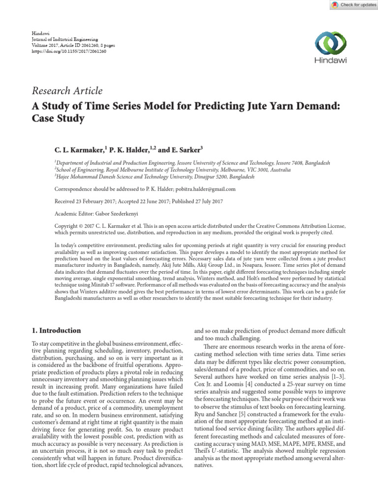 Journal of Industrial Engineering - 2017 - Karmaker - A Study of Time Series Model For ...