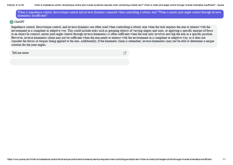 When Is Impedance Control, Force - Torque Control and Inverse Dynamics ...