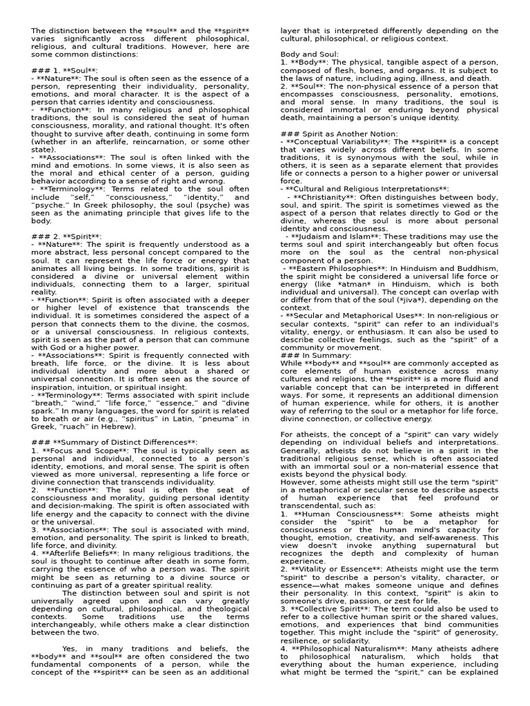 Soul Vs Spirit PHILOSOPHY | PDF | Soul | Ātman (Hinduism)