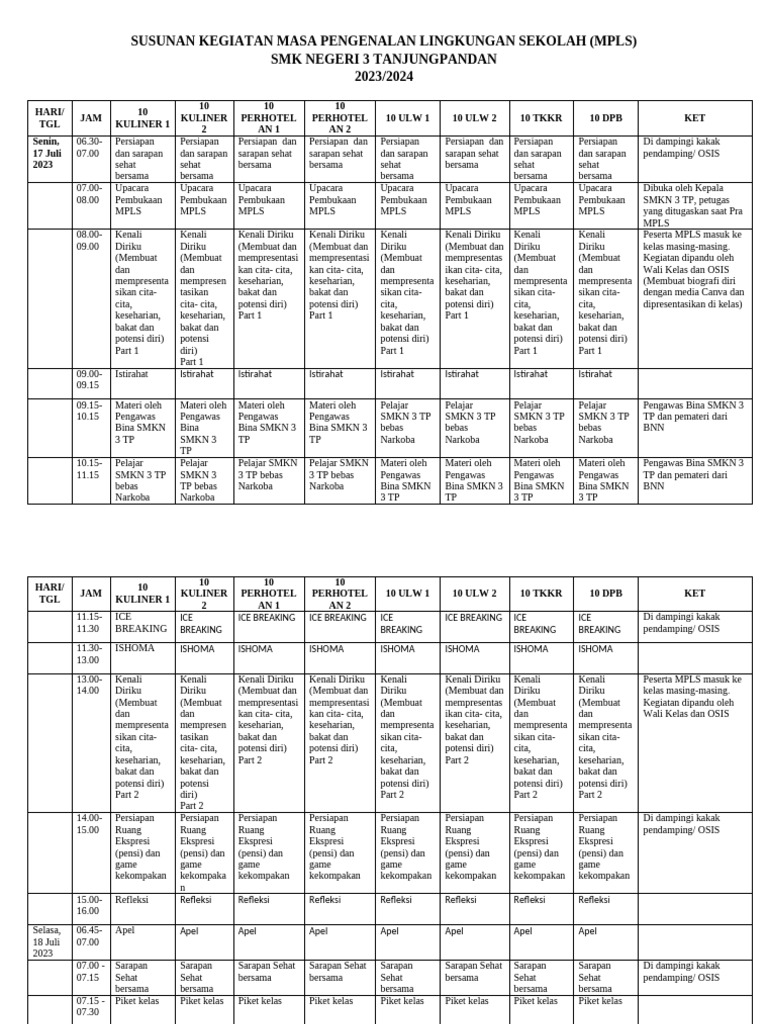 Jadwal MPLS 2023-2024 | PDF