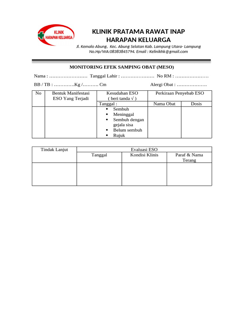 Formulir Monitoring Efek Samping Obat | PDF
