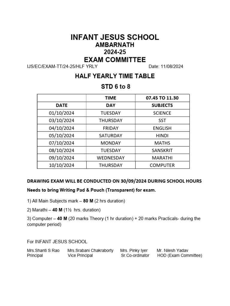 HLF Yrly 6 To 8 Time Table | PDF