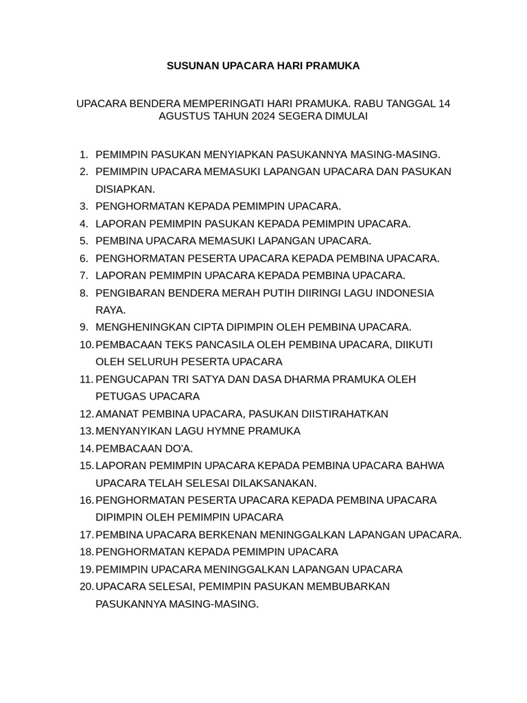 Susunan Upacara Hari Pramuka 2024 | PDF | Perjalanan