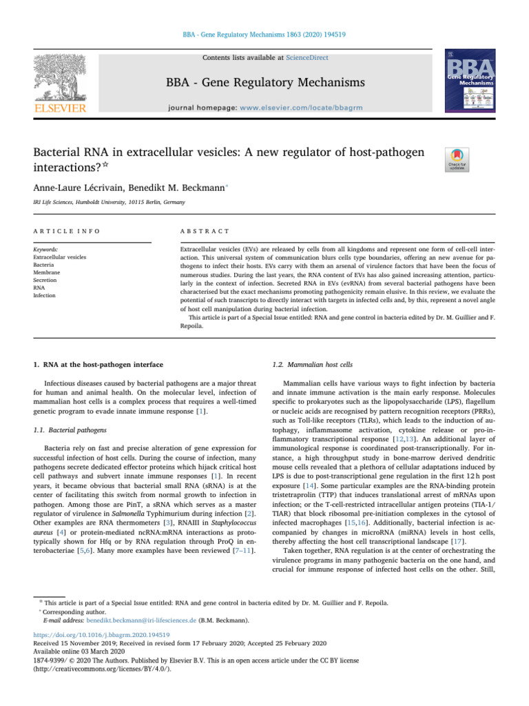 Anne Laure 2020 Bacterial RNA in Extracellular Vesicle | PDF ... Anne Laure 2020 Bacterial RNA in Extracellular Vesicle | PDF ...