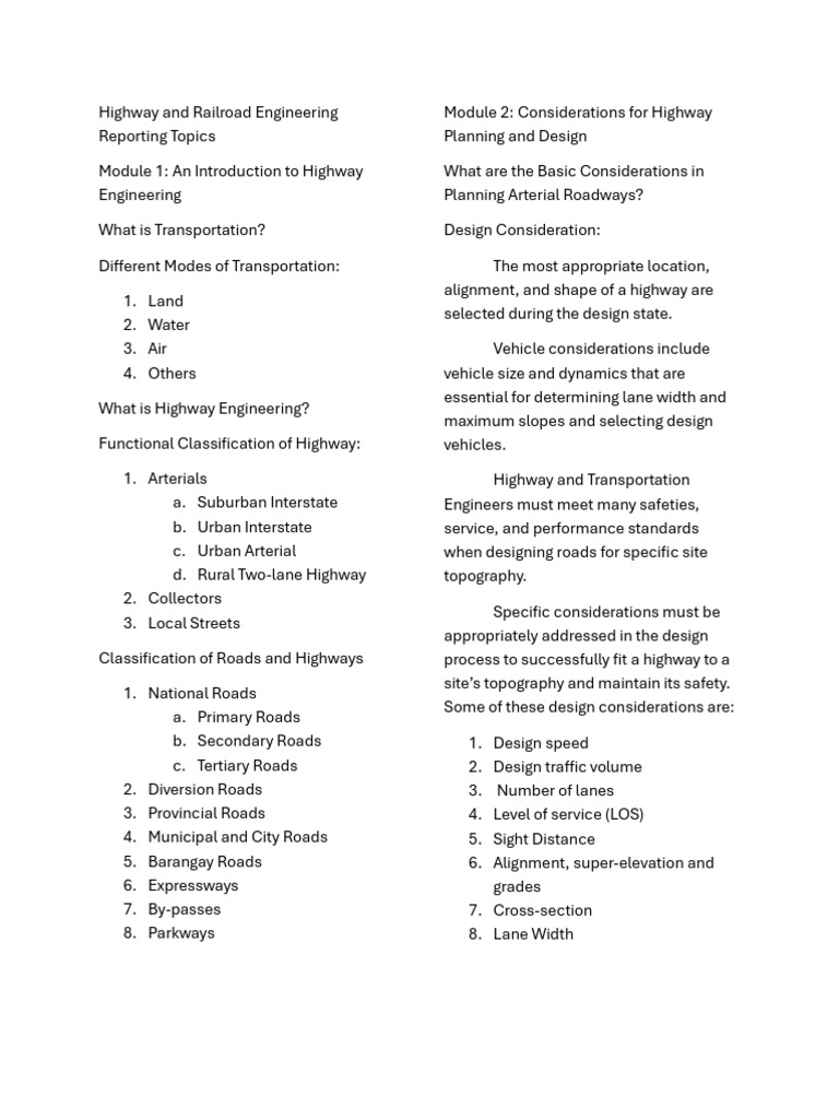 Highway and Railroad Engineering Topics | PDF | Road | Road Surface
