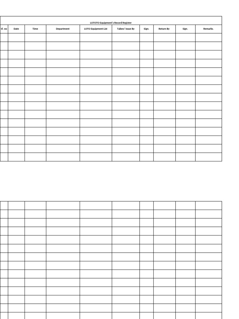 LOTO Equiment Register Record | PDF | Finance & Money Management | Technology & Engineering