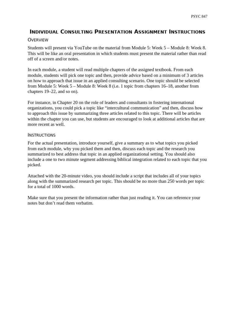Individual Consulting Presentation Assignment Instructions | PDF