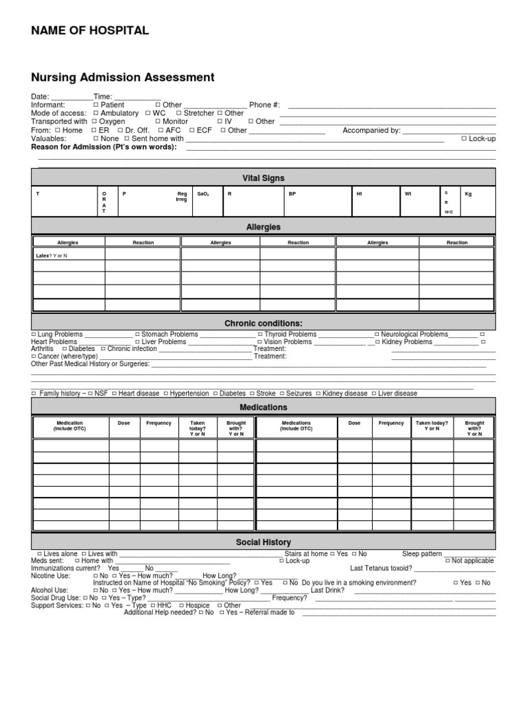 Physical Assessment Form | Chronic Condition | Disability