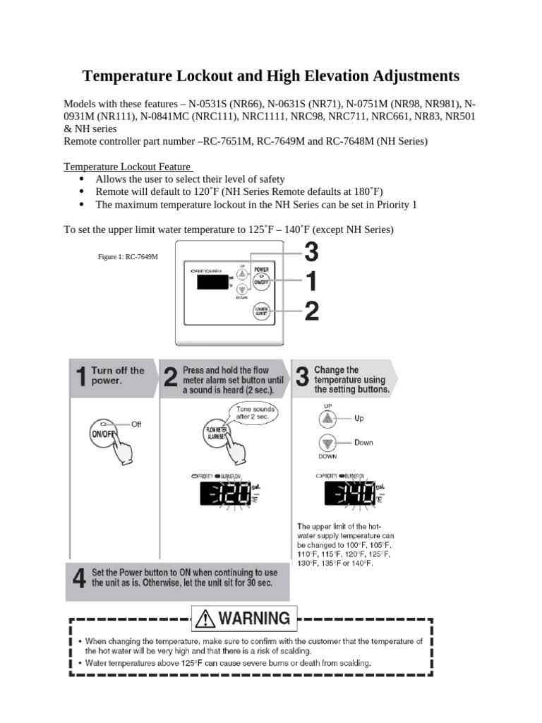 Temperature Lockout & Elevation Adjustments | PDF | Water Heating ...