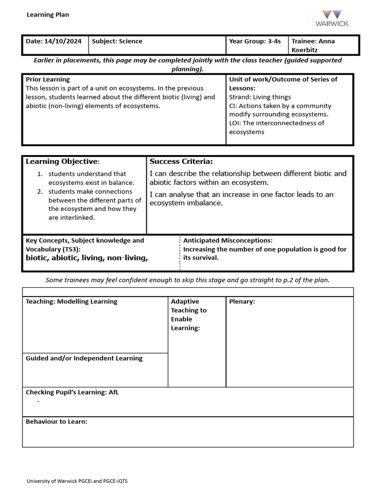 Ecosystem Learning Plan for Year 3-4s | PDF | Ecosystem | Predation