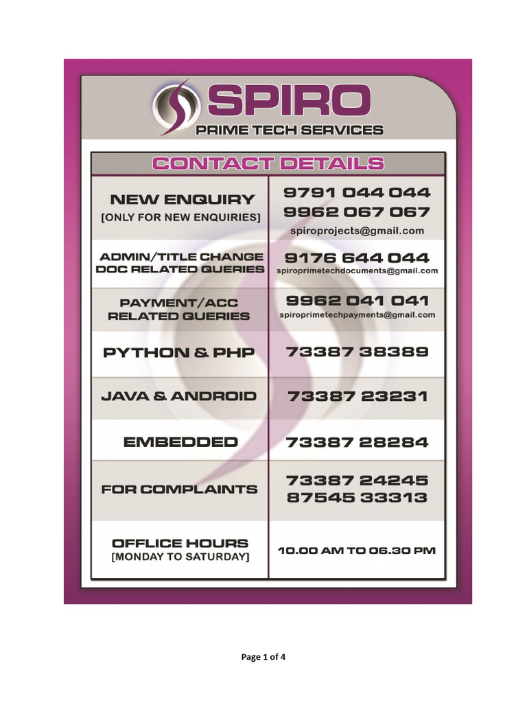 SPIRO Contact, Payment, Terms, Review Format Details | PDF