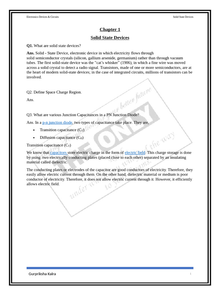 Chapter 1 (Solid State Devices) | PDF | P–N Junction | Capacitor