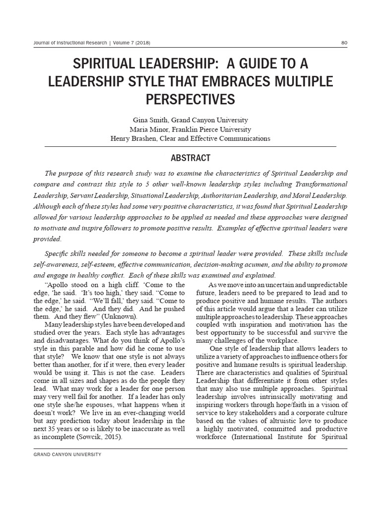 Spiritual Leadership: Characteristics & Models | PDF | Leadership ...