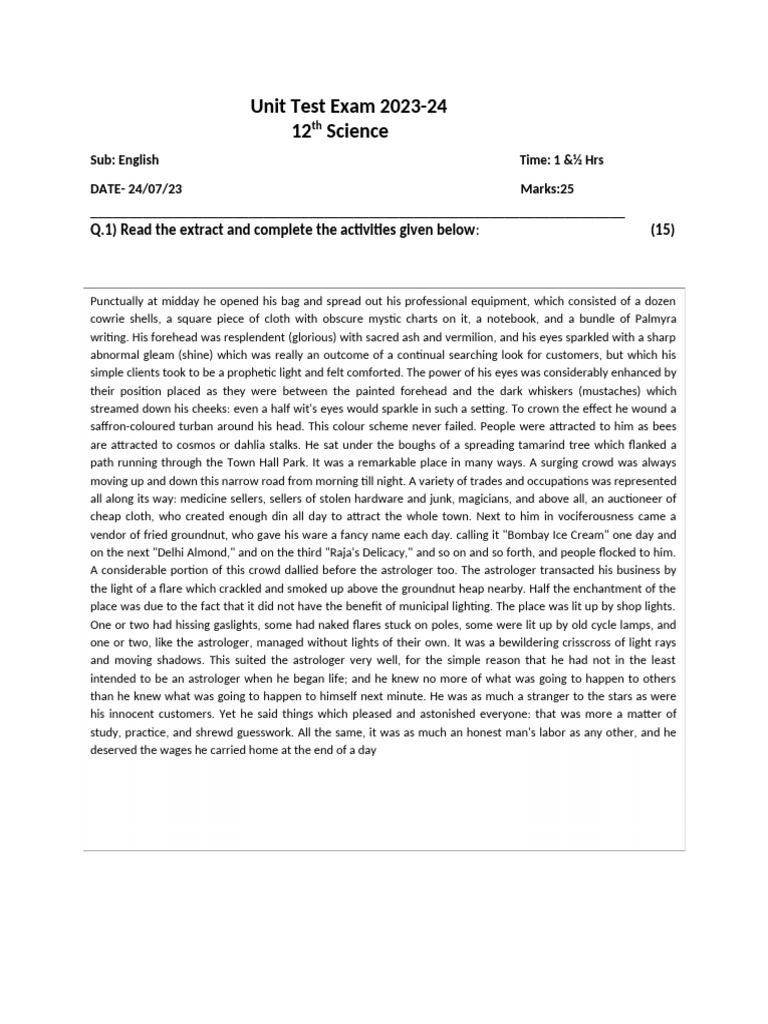 12th English UT1 | PDF | Young Adult