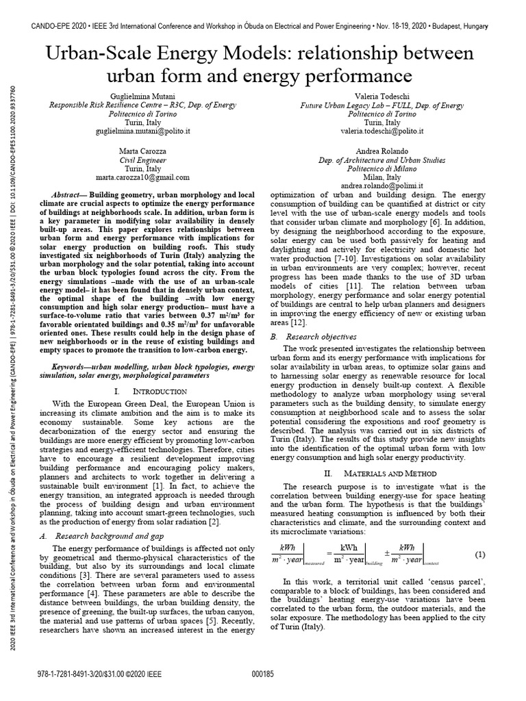 Urban-Scale Energy Models Relationship Between Urban Form and Energy ...