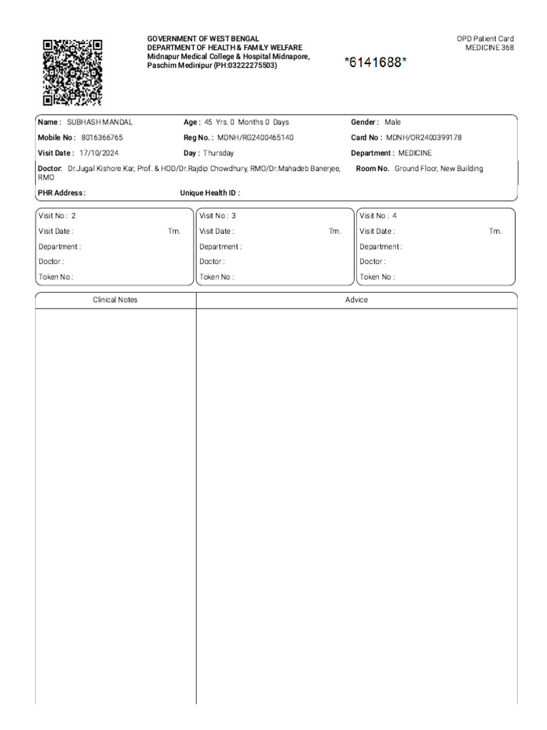 OPD Patient Card for Subhash Mandal | PDF