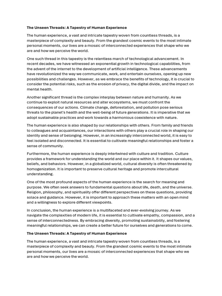 The Unseen Threads | PDF | Experience | Nature