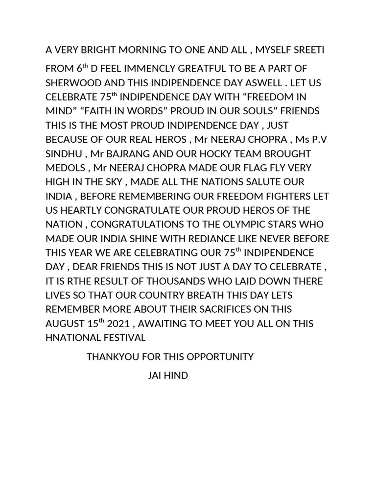 Indipendece Day Speach Sreeti Chaitanya | PDF | Religion & Spirituality
