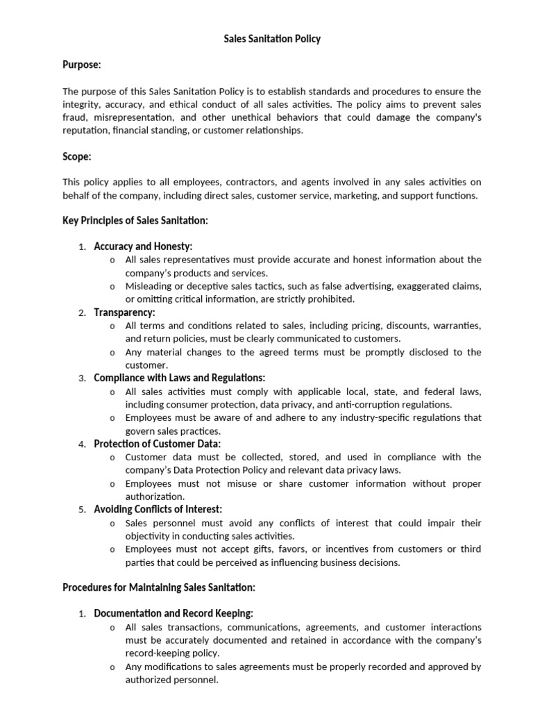 Sales Sanitation Policy Overview | PDF | Regulatory Compliance | Business