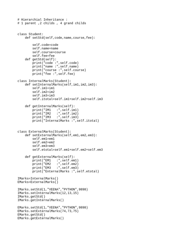 # Hierarchial Inheritance 1 | PDF # Hierarchial Inheritance 1 | PDF