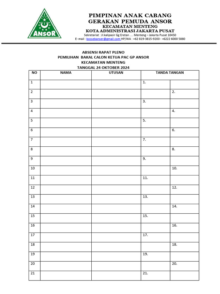 Absensi Rapat Pemilihan Ketua PAC | PDF