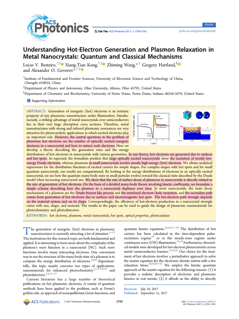 Understanding Hot-Electron Generation and Plasmon Relaxation in | PDF | Electron | Plasmon