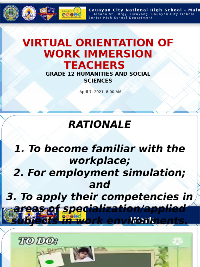 VIRTUAL-ORIENTATION-FOR-WORK-IMMERSION | PDF | Learning | Education Theory
