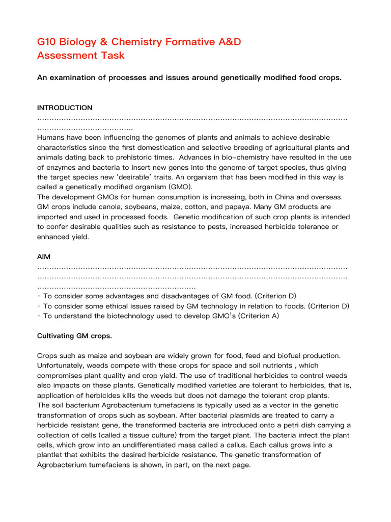 GMO Process - Formative A - Angel Huang | PDF | Genetic Engineering ...