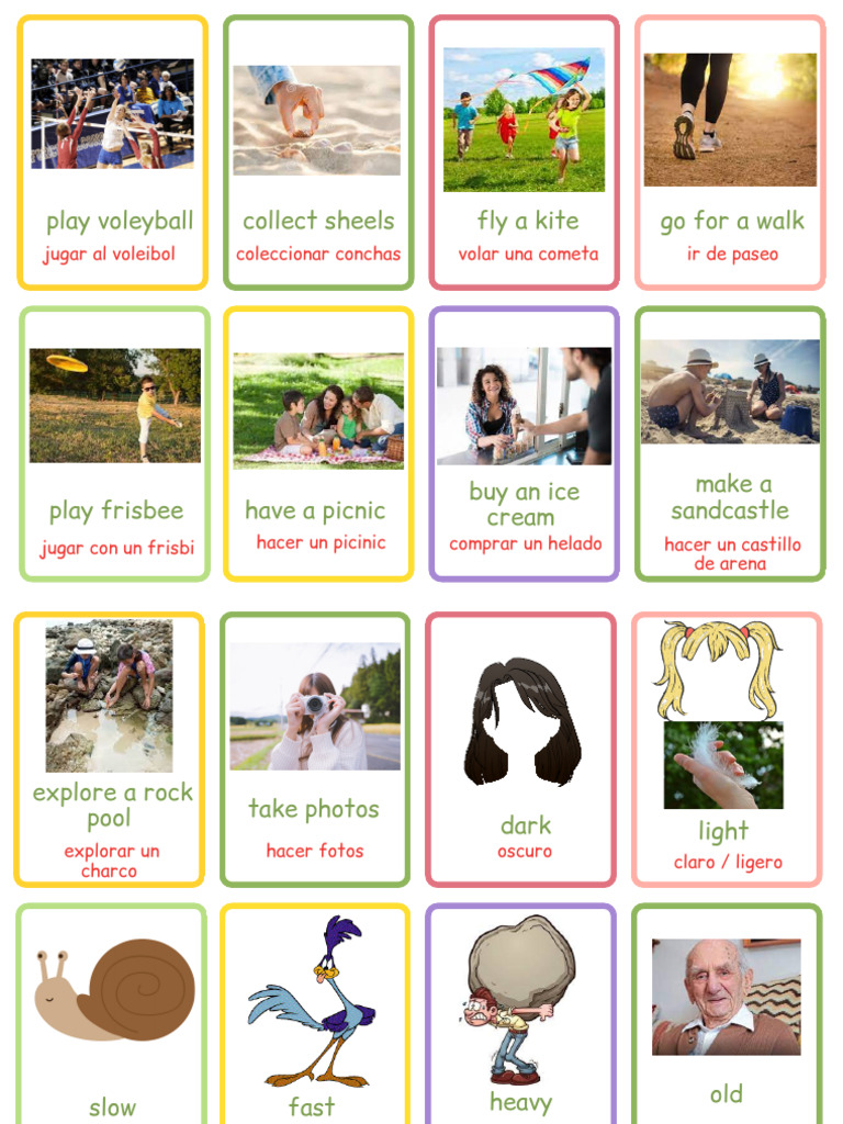 Tarjetas Vocabulario Actividades y Adjetivos | PDF