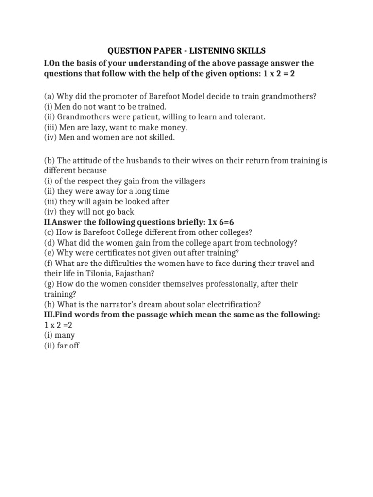 Listening Skills Assessment Questions | PDF