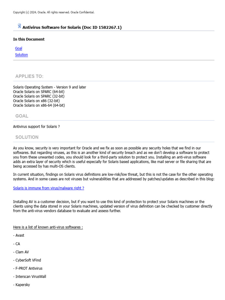 Antivirus Supported For Solaris | PDF | Antivirus Software | Computer Virus