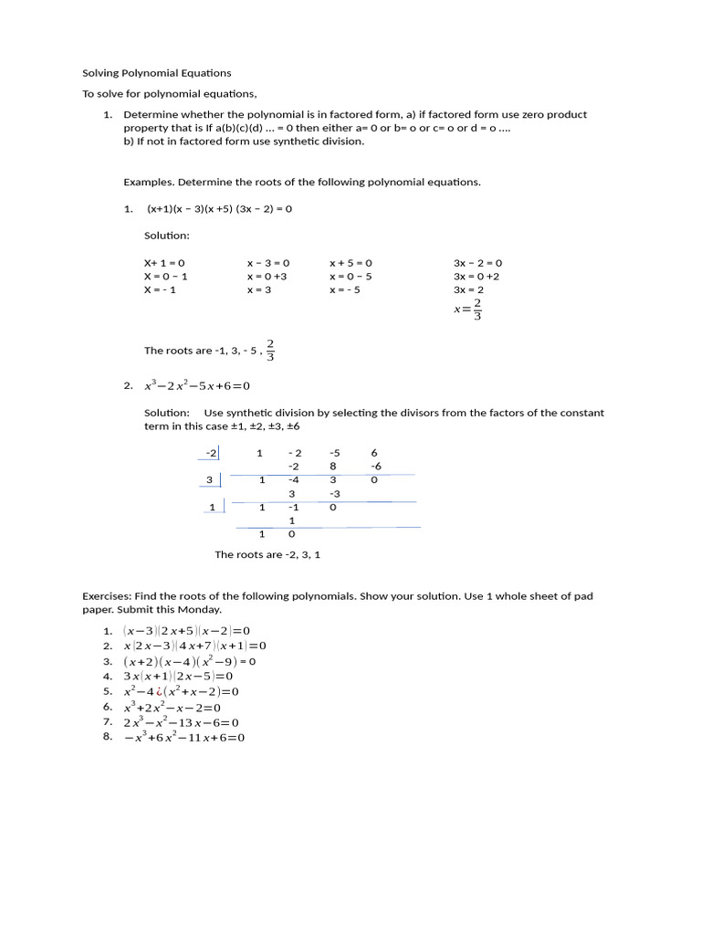 Solving Polynomial Equations | PDF