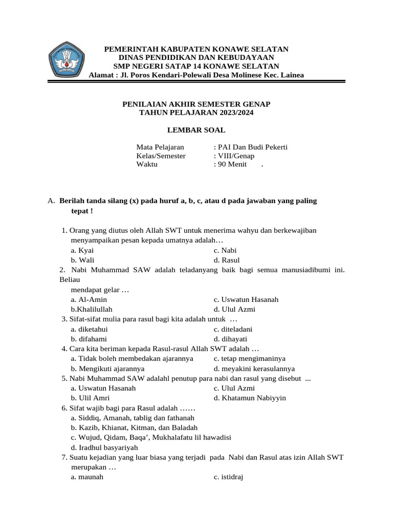 Soal Pai KLS Viii | PDF | Agama & Spiritualitas