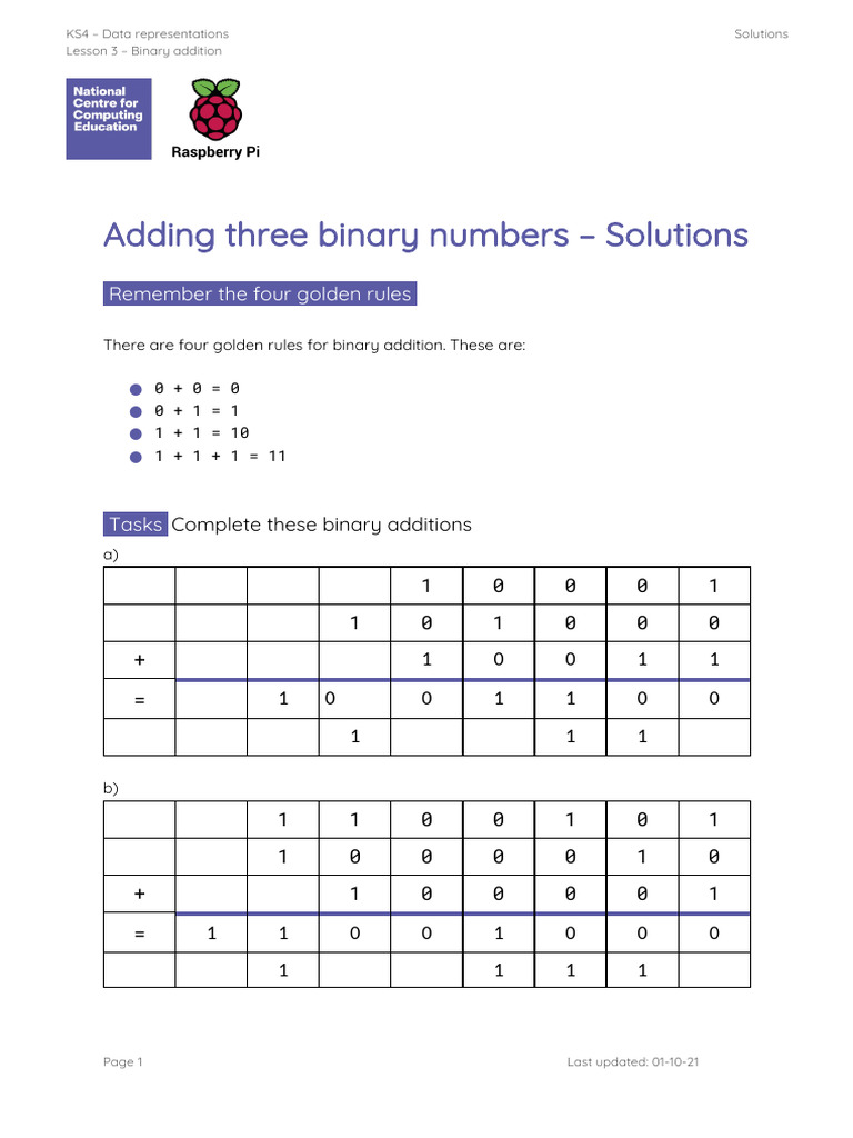 A3 Solutions - Adding Three Binary Numbers | PDF
