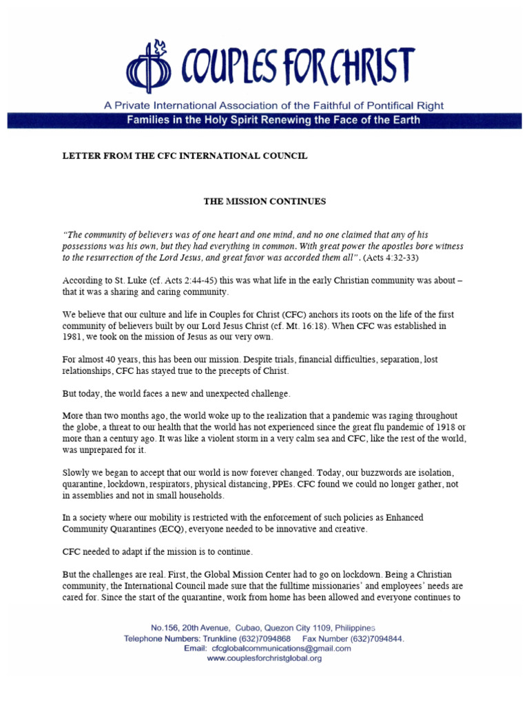 8 Letter From The IC The Mission Continues | PDF | Acts Of The Apostles ...