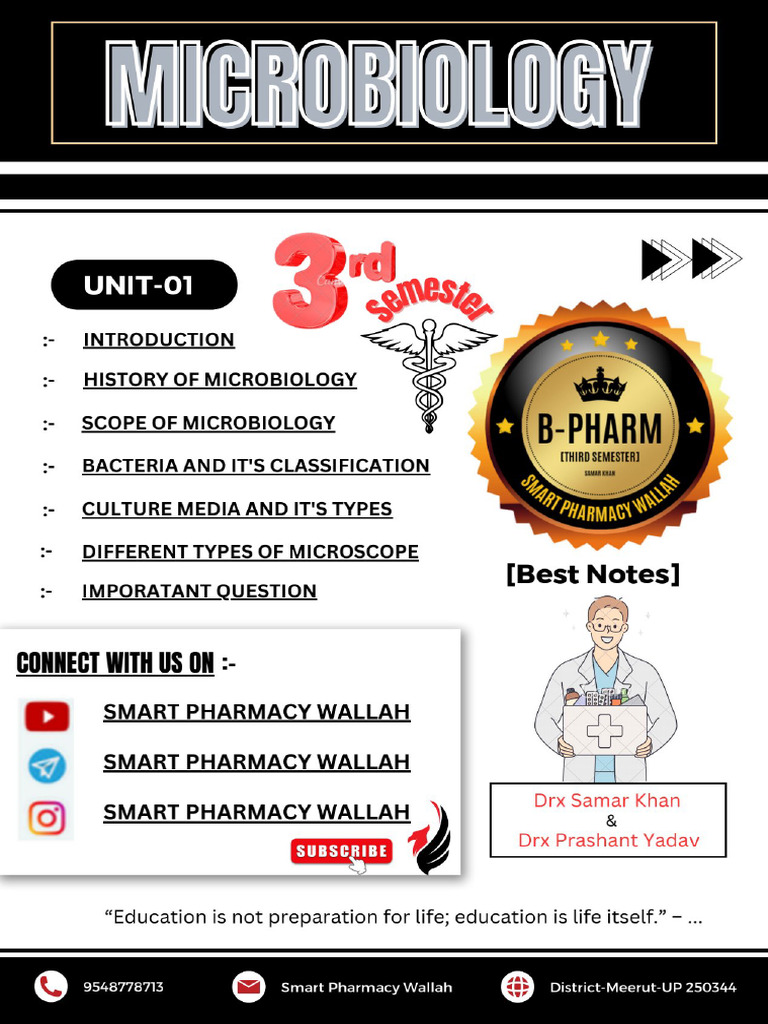 UNIT 01 MICROBIOLOGY 3rd Semester Smart Pharmacy Wallah DRX Samar | PDF