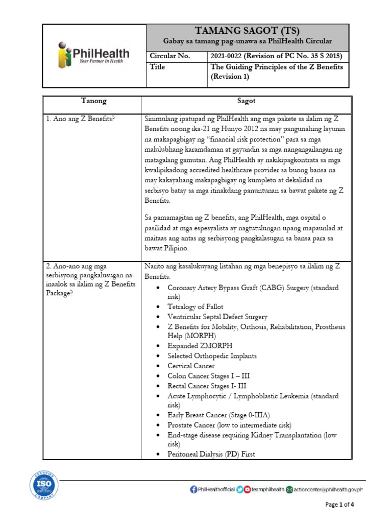 PHIC Z Benefit 2021 | PDF