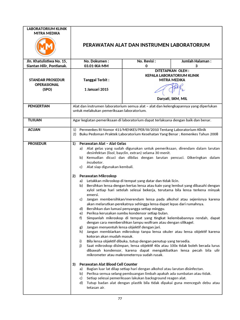 Prosedur Perawatan Alat Laboratorium | PDF
