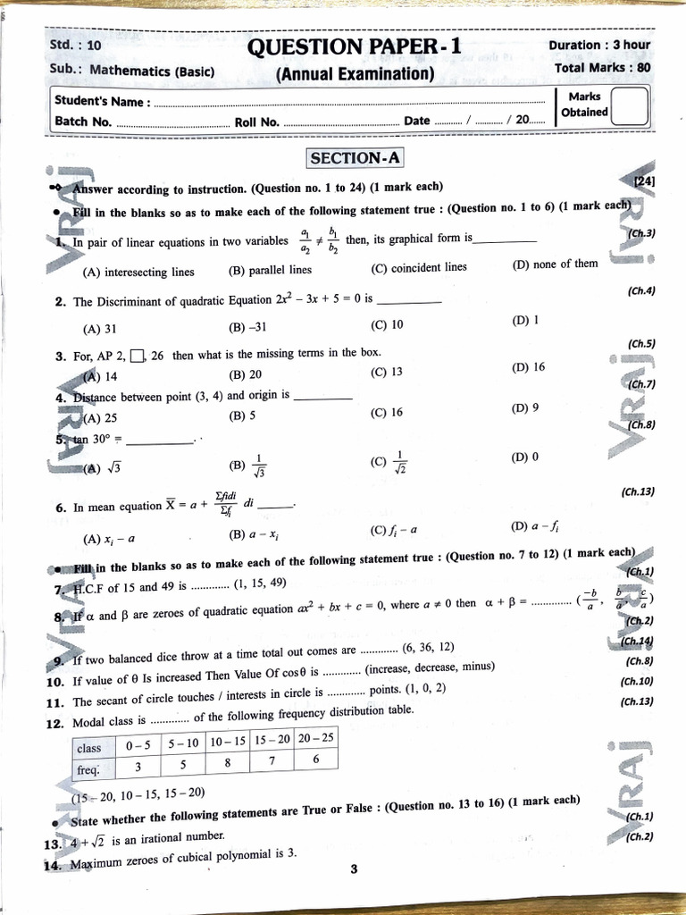 10th Vraj Paper - 1,2 | PDF